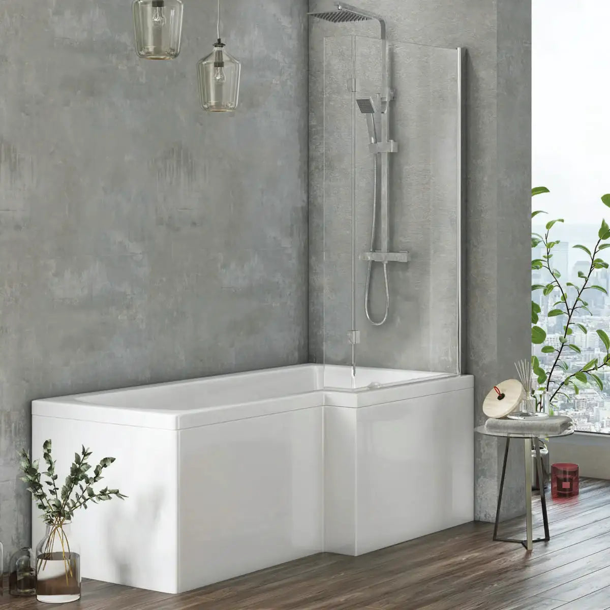 1700mm L Shape Shower Bath Pack RH (CP Screen & Acrylic Front Panel ...